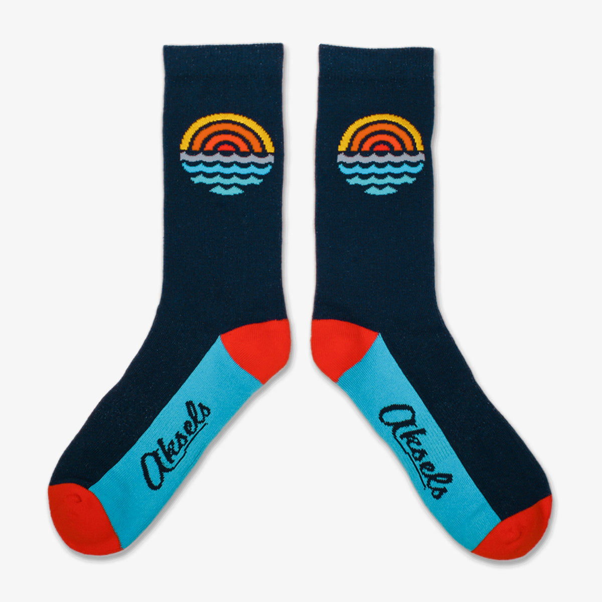 Sunset Swell Sock| Mens & Womens Crew Cotton Socks | Size 16+ | Aksels.com