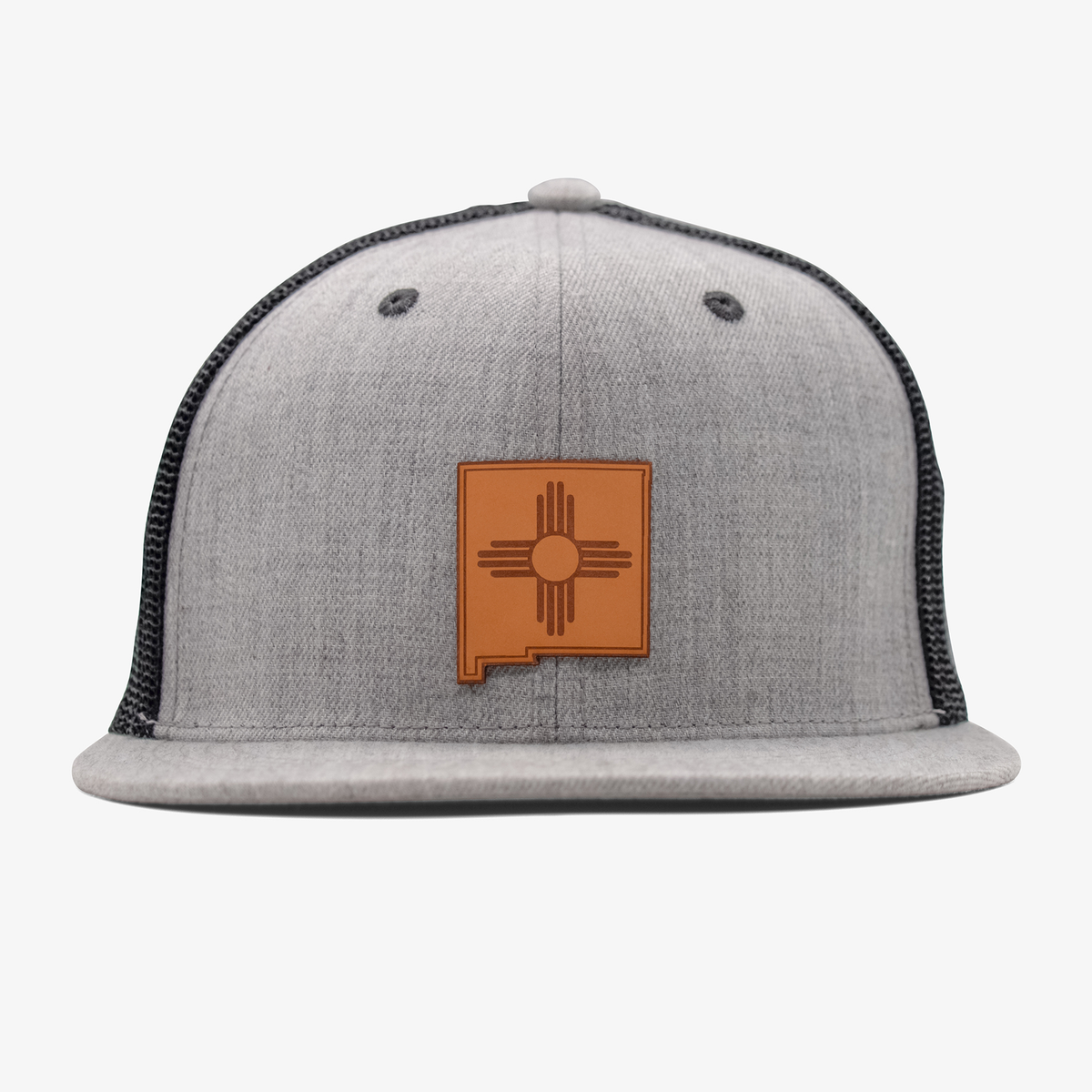 Adult New Mexico State Zia Leather Patch Full Flex Flatbill Hat | Mens ...